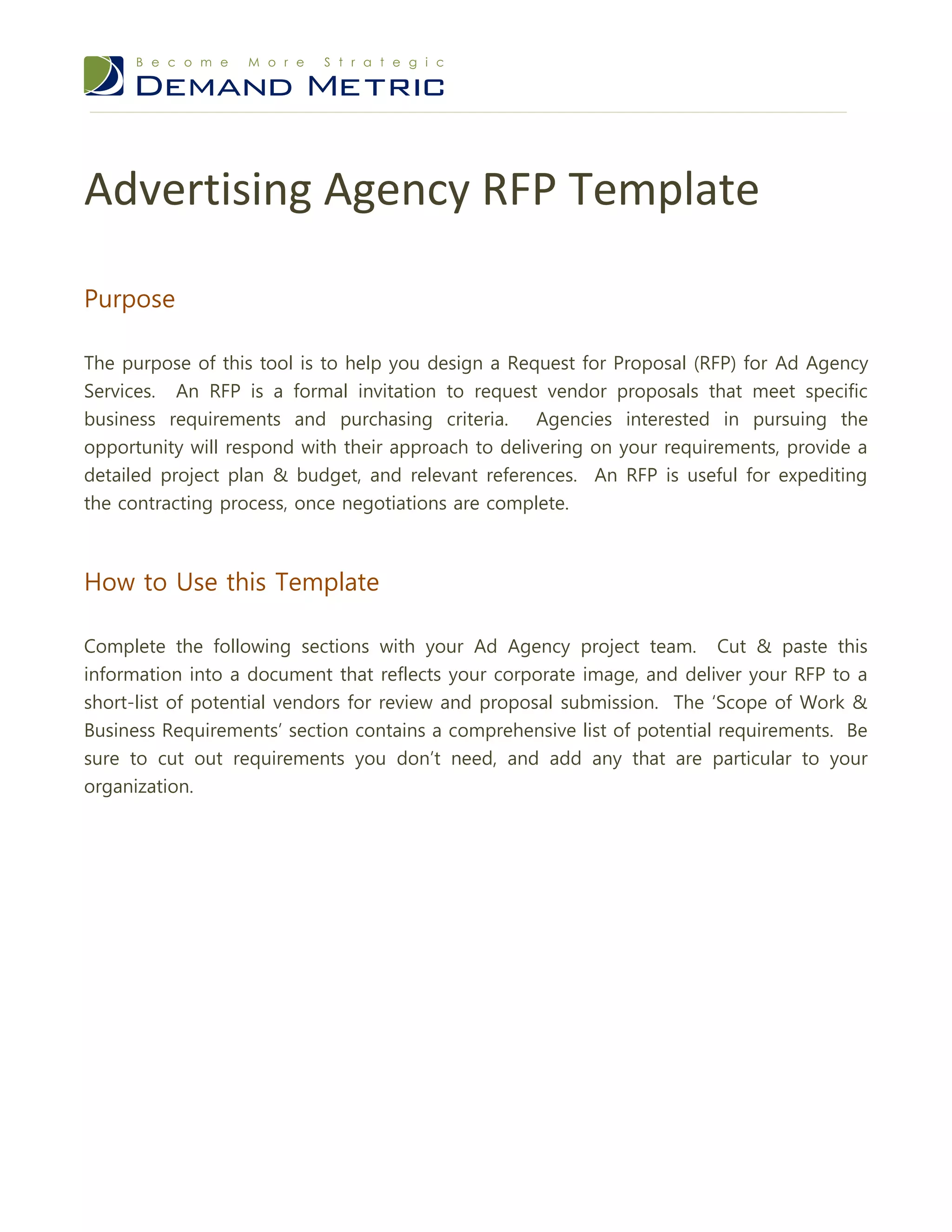 Advertising Agency RFP Template | PDF