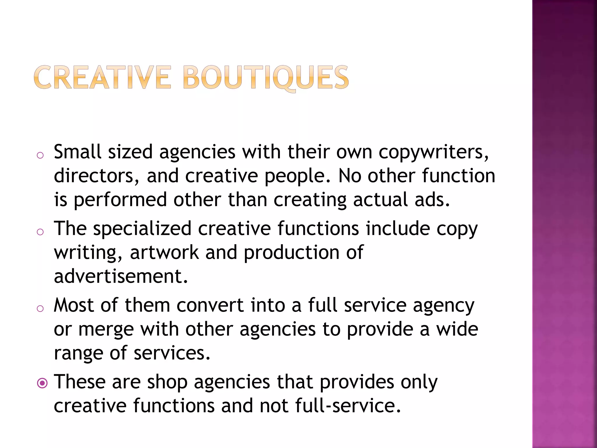 Advertising agency, role and types | PPTX | Advertising Industry ...