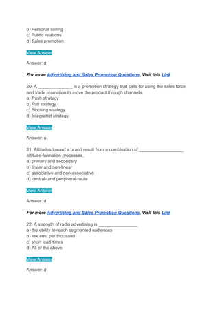 Advertising and Sales Promotion Questions for MBA Students | PDF