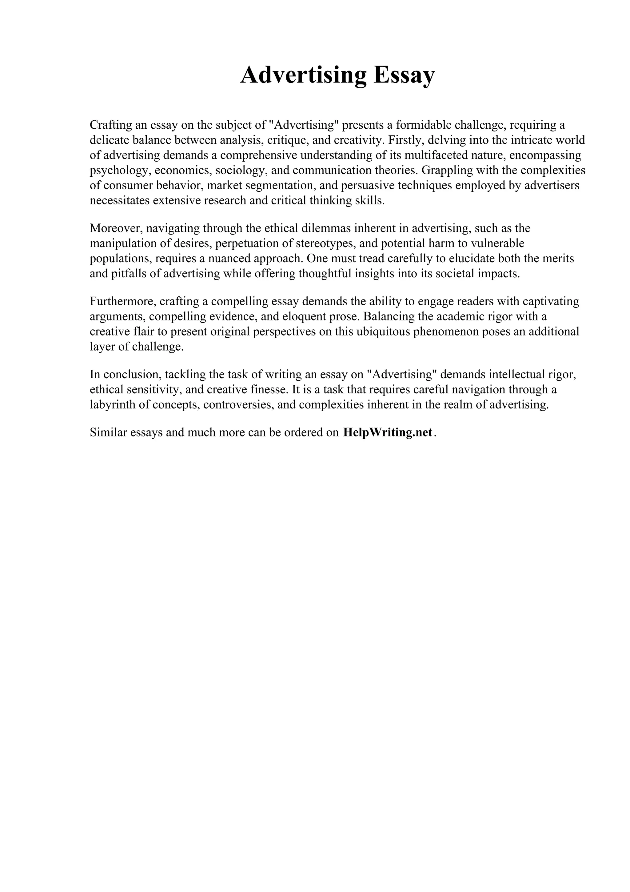 Advertising Essay. Itawamba Community College | PDF