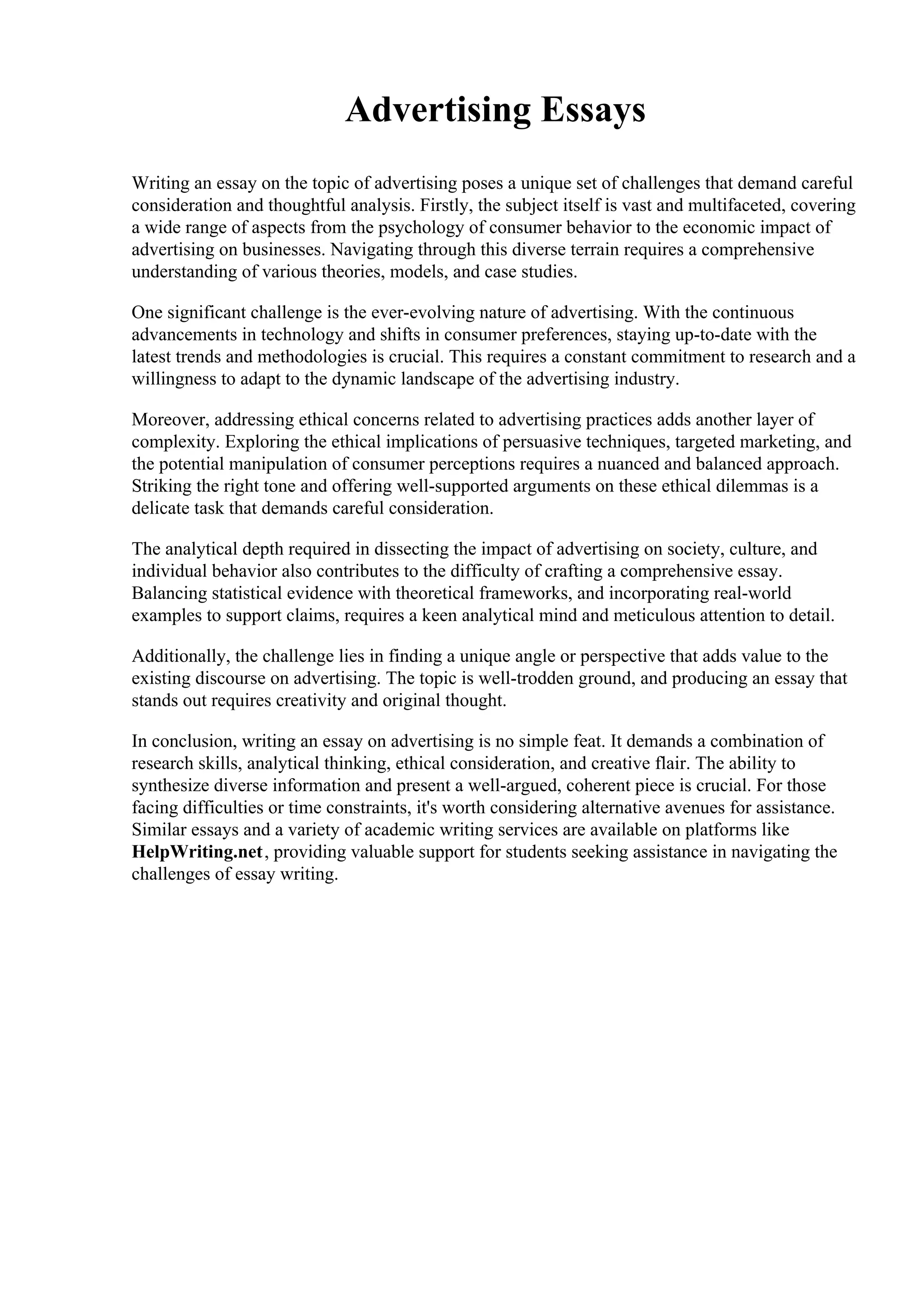 Advertising Essays.pdf | Advertising Industry | Industries