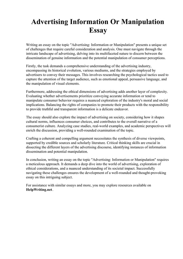 Advertising Information Or Manipulation Essay.pdf | Advertising ...
