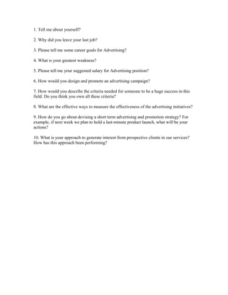 Advertising job interview questions and answers | DOC