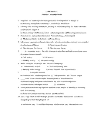 Advertising mcq | PDF
