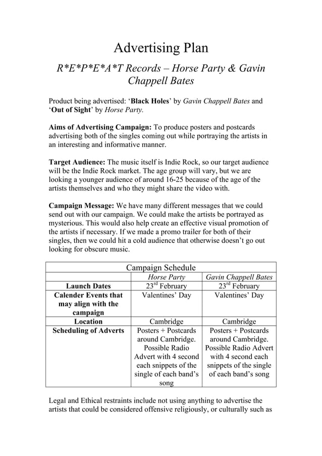 Advertising Plan | PDF | Business | Business and Finance