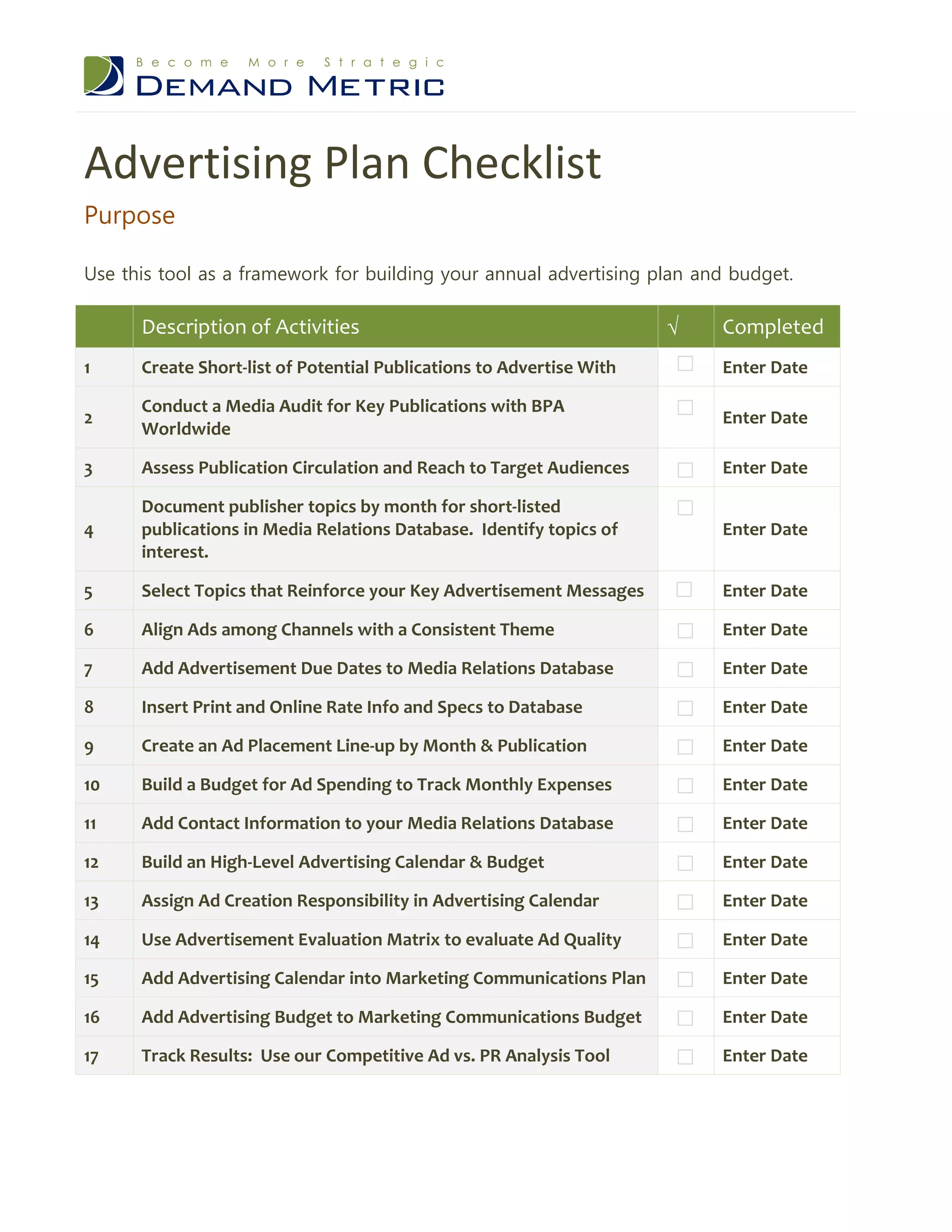 Advertising Plan Checklist | PDF