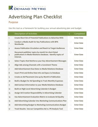 Advertising Plan Checklist | PDF