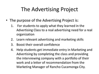 Chaffey College Advertising Class Project for the city of Rancho ...
