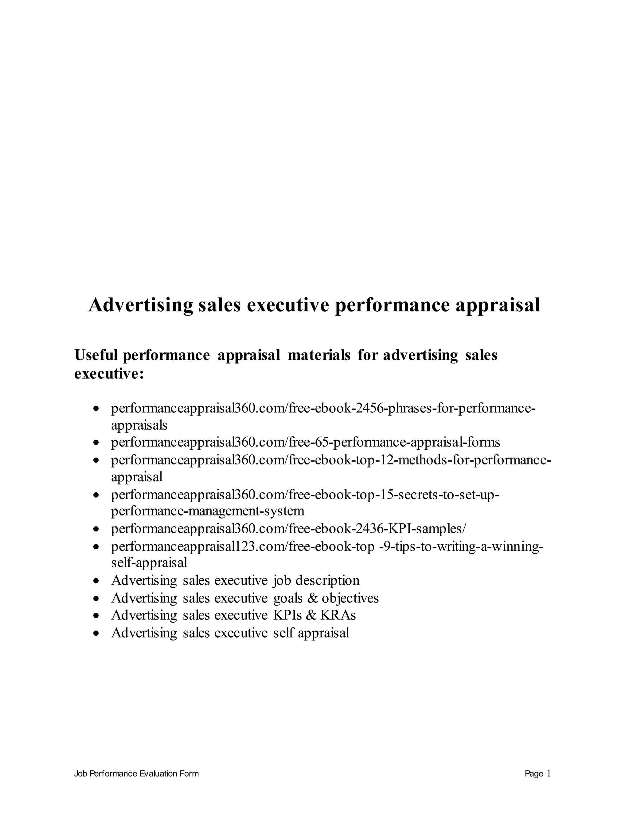 Advertising sales executive performance appraisal | PDF