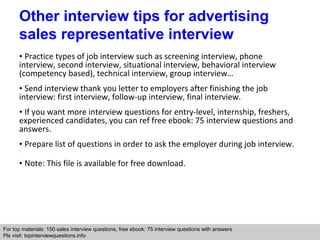 Advertising sales representative interview questions and answers | PPT