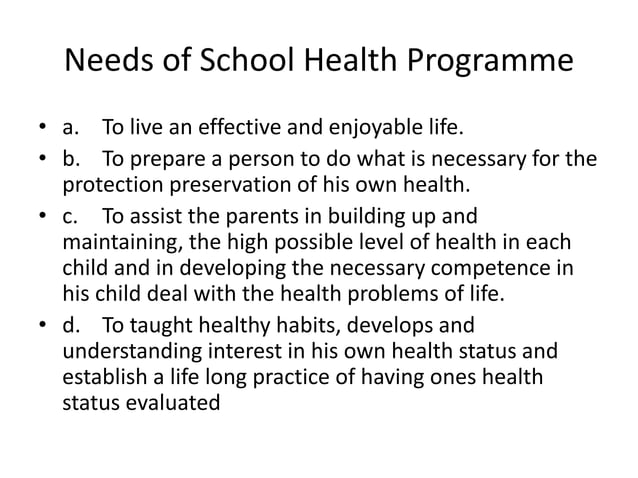 School health program | PPT | Children\'s Health | Healthy Living