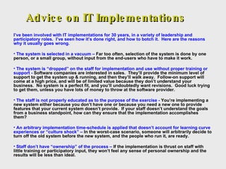 Advice On IT Implementations | PPT | IT and Internet Support | Internet