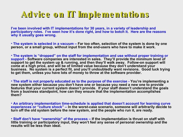 Advice On IT Implementations | PPT | IT and Internet Support | Internet