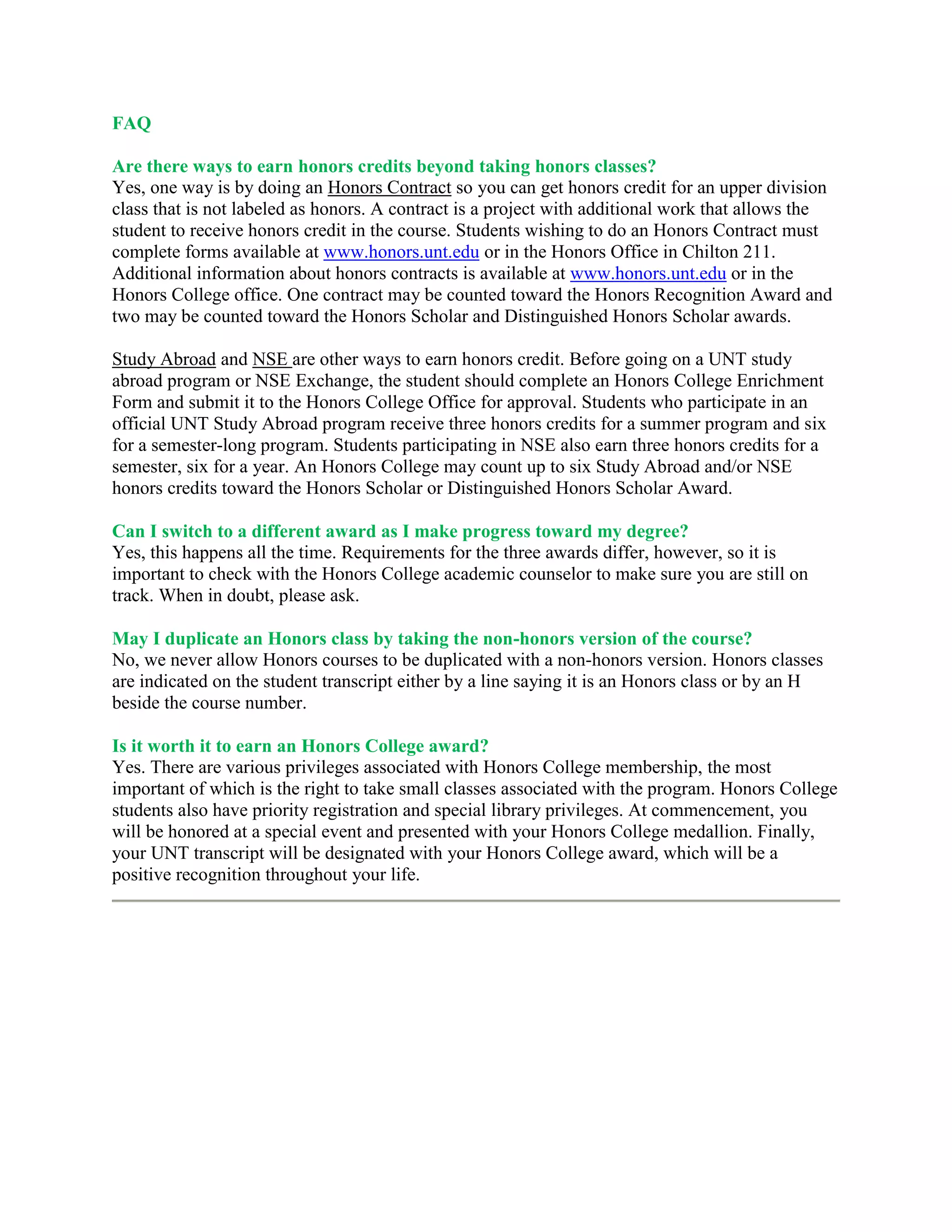 UNT Advisor Guide to Honors Awards | DOCX