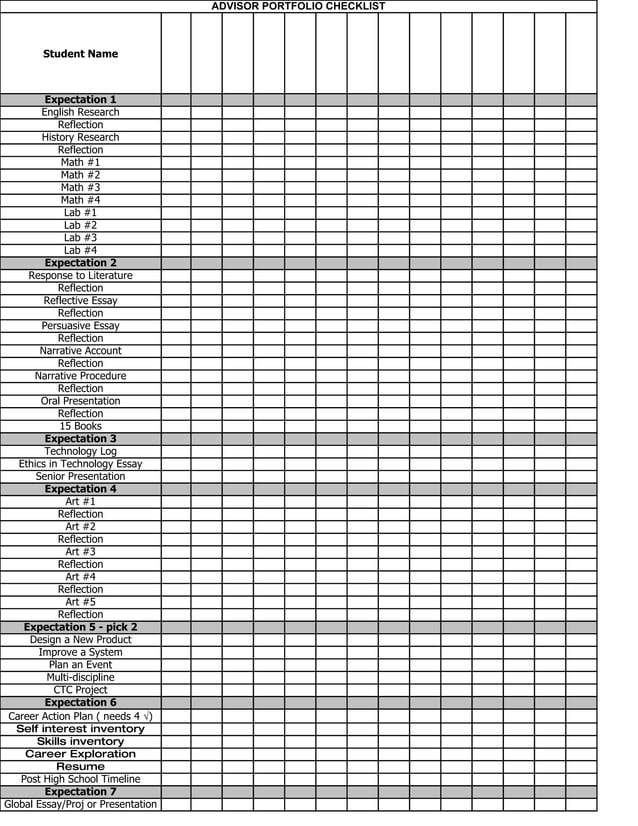 Advisor Portfolio Checklist Template | XLS