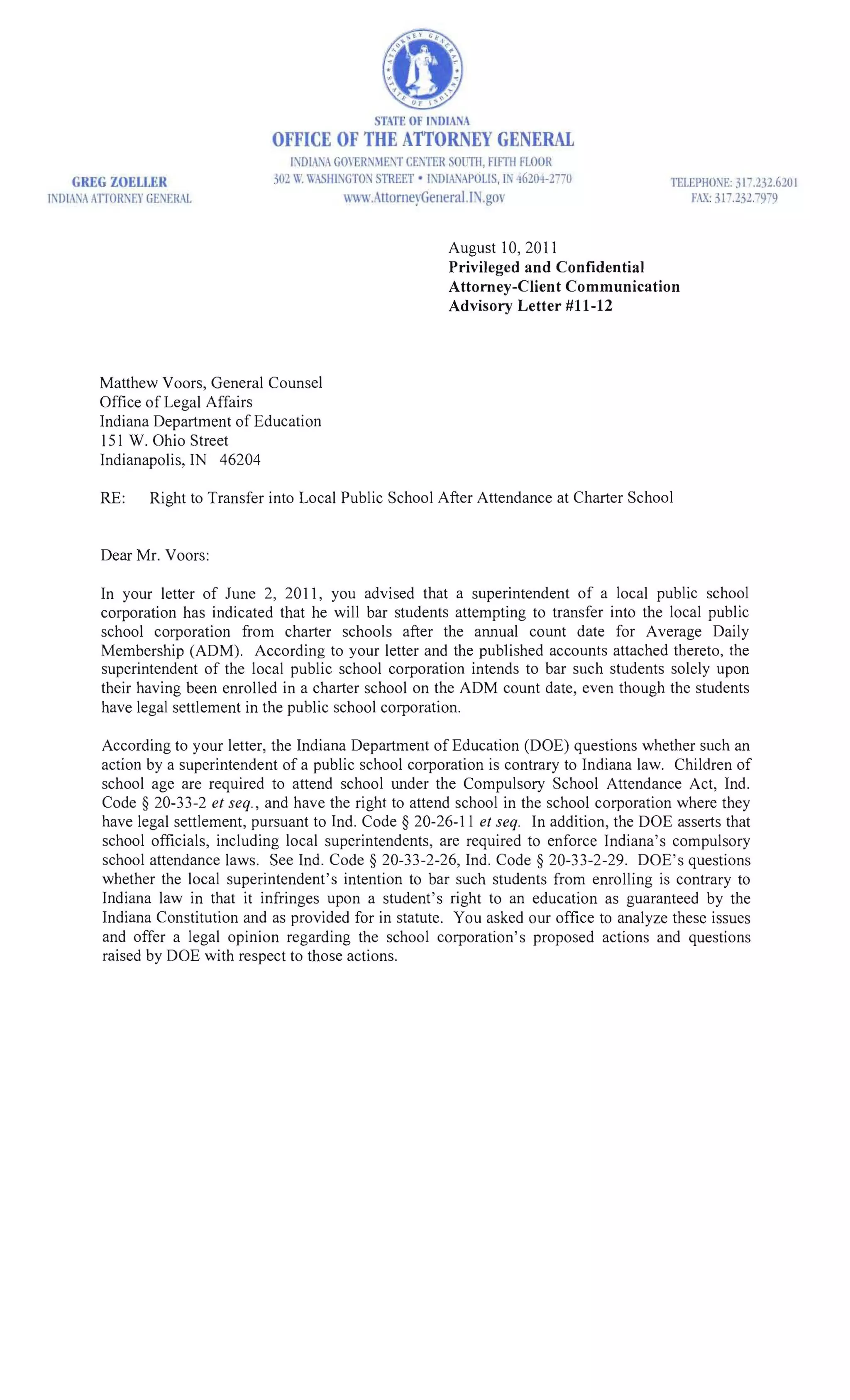 IN Attorney General Advisory Letter | PDF