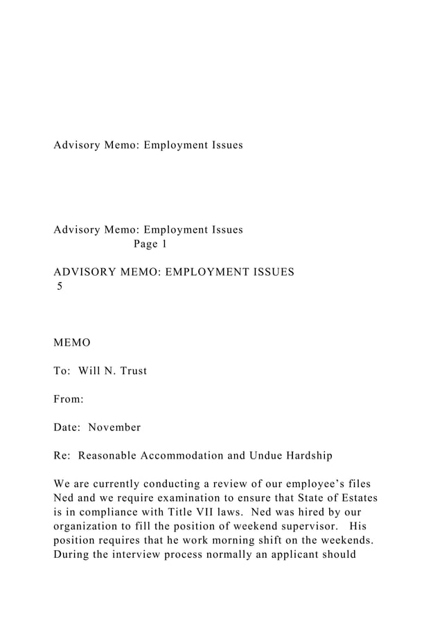 Advisory Memo Employment IssuesAdvi.docx