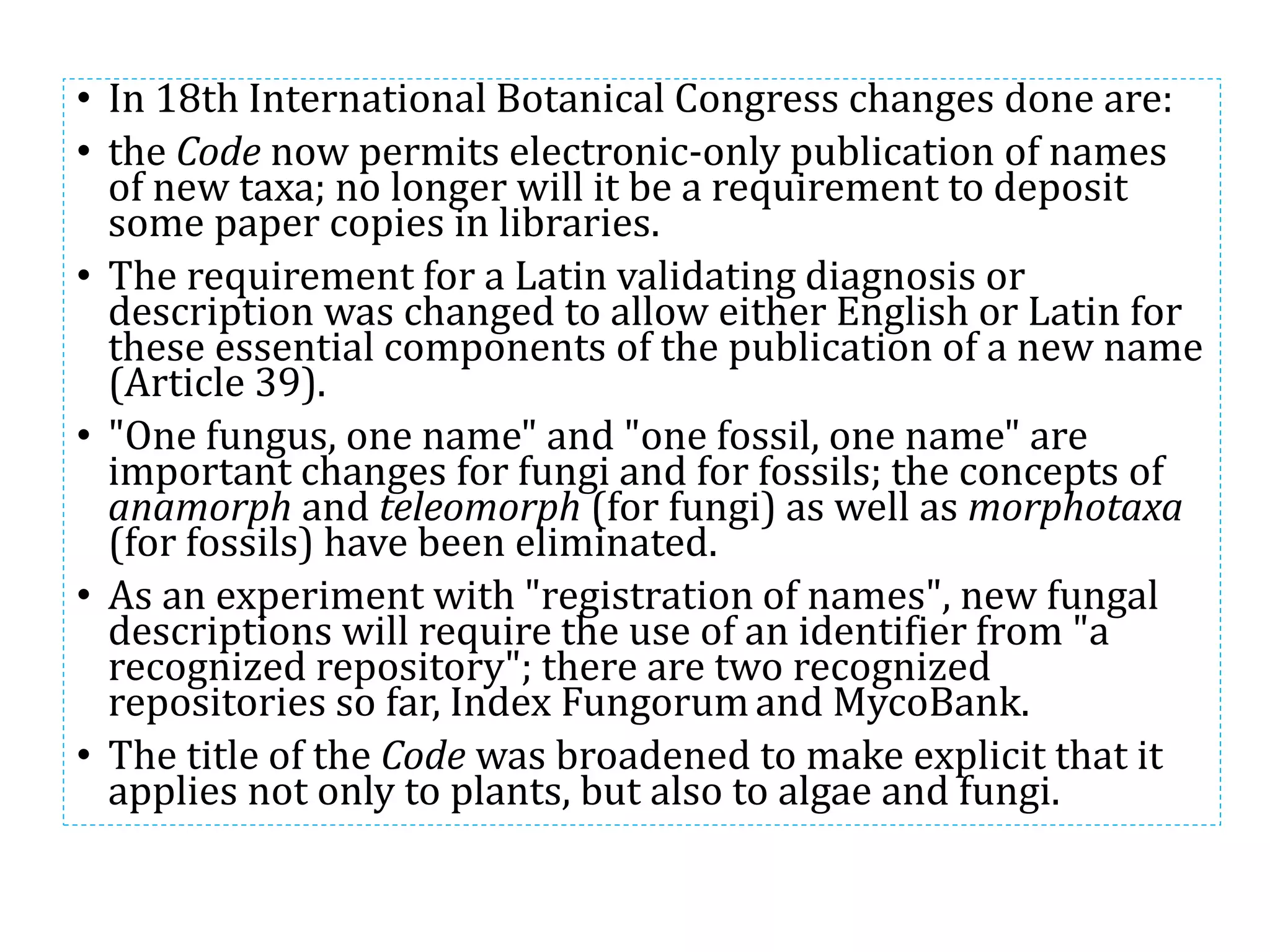 PL. PATH - 601 (Advanced Mycology) Topic- Advances in nomenclature and ...
