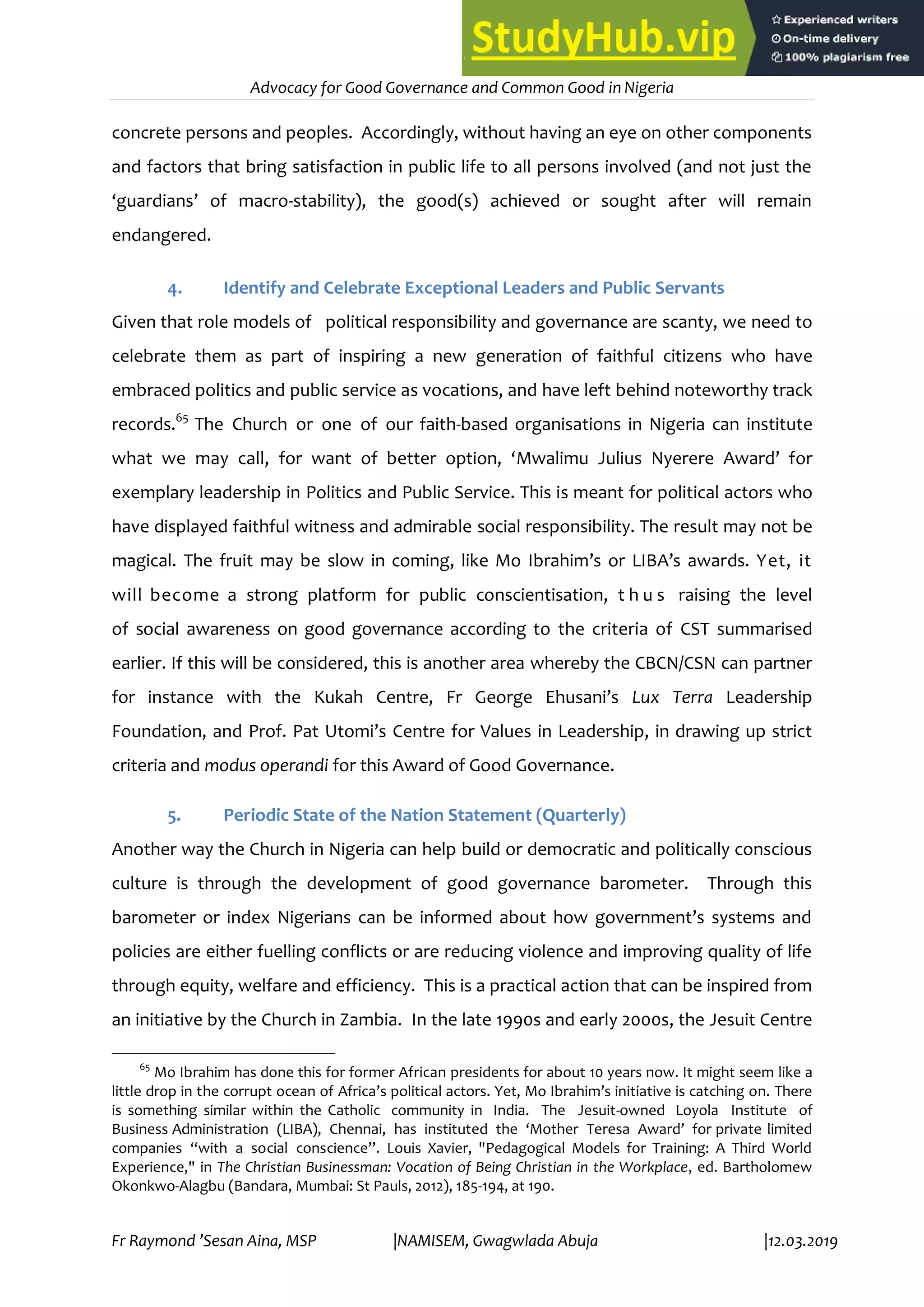 ADVOCACY FOR GOOD GOVERNANCE AND COMMON GOOD DEEPENING DEMOCRATIC ...