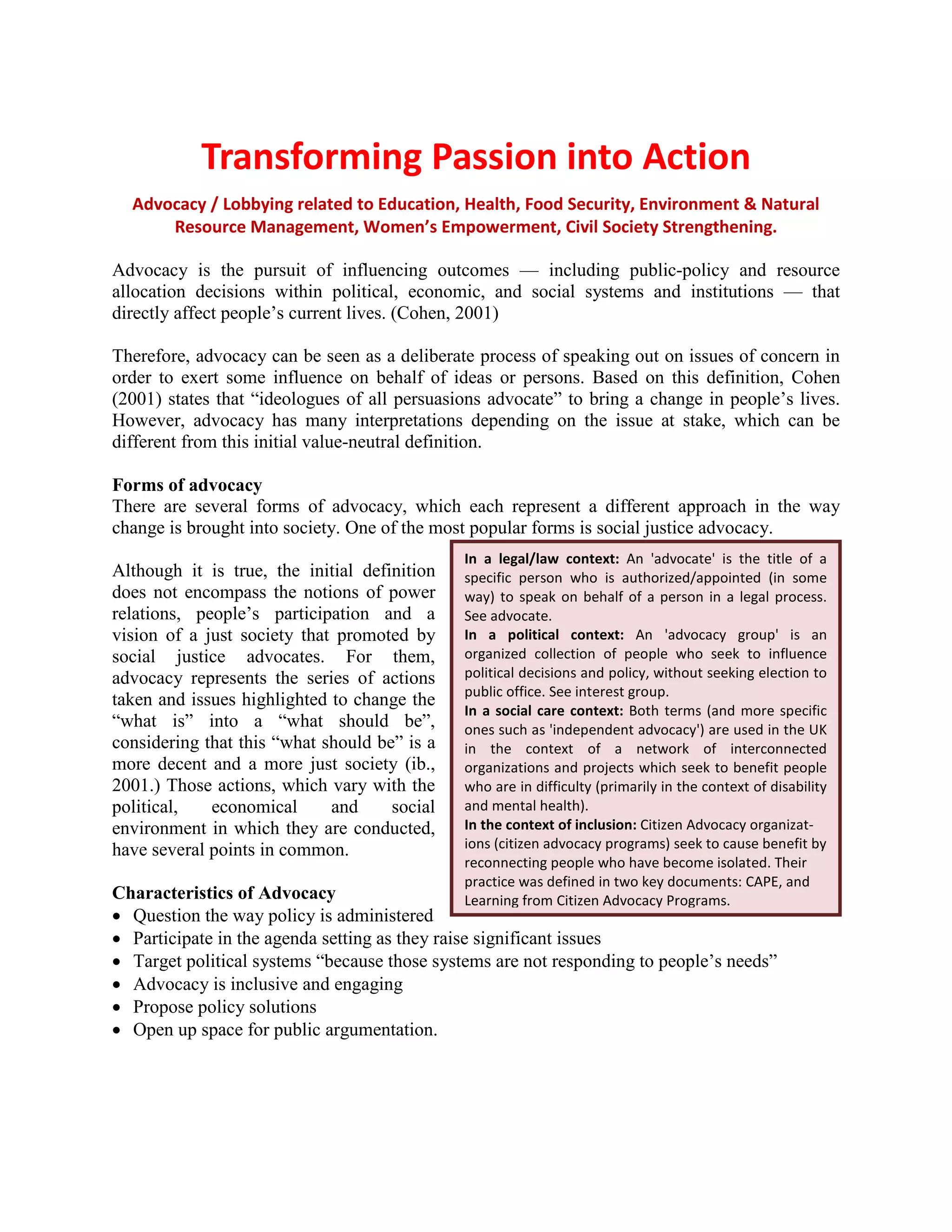 Advocacy and Lobbying | PDF