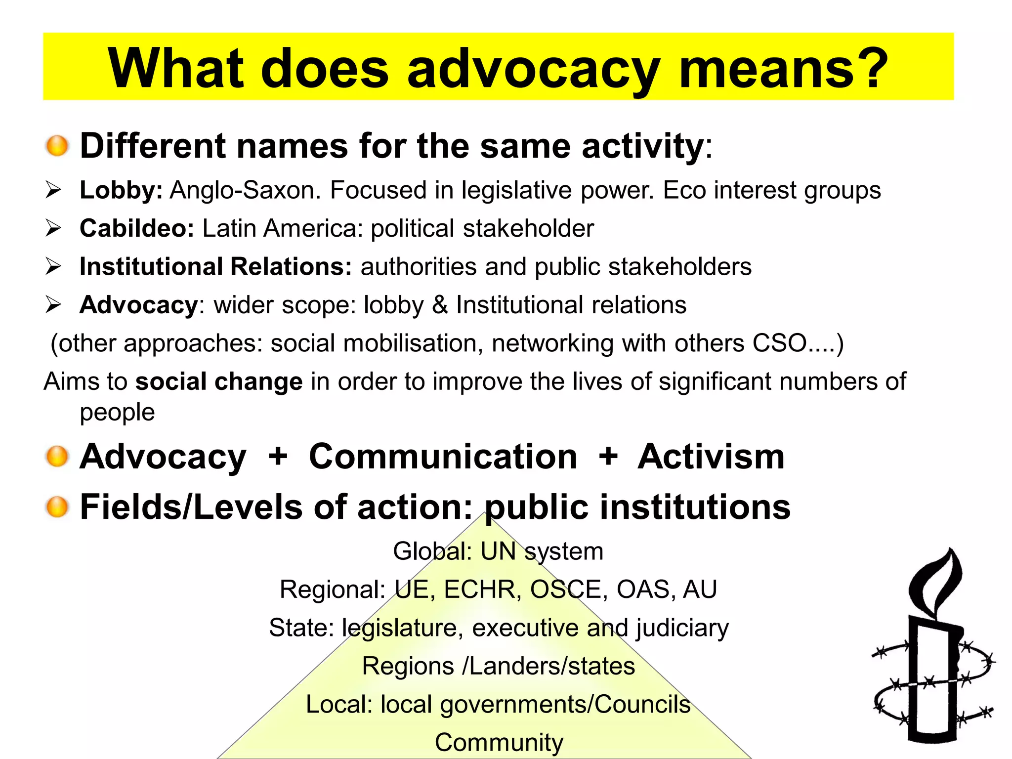 Advocacy presentation Amnesty International | PDF