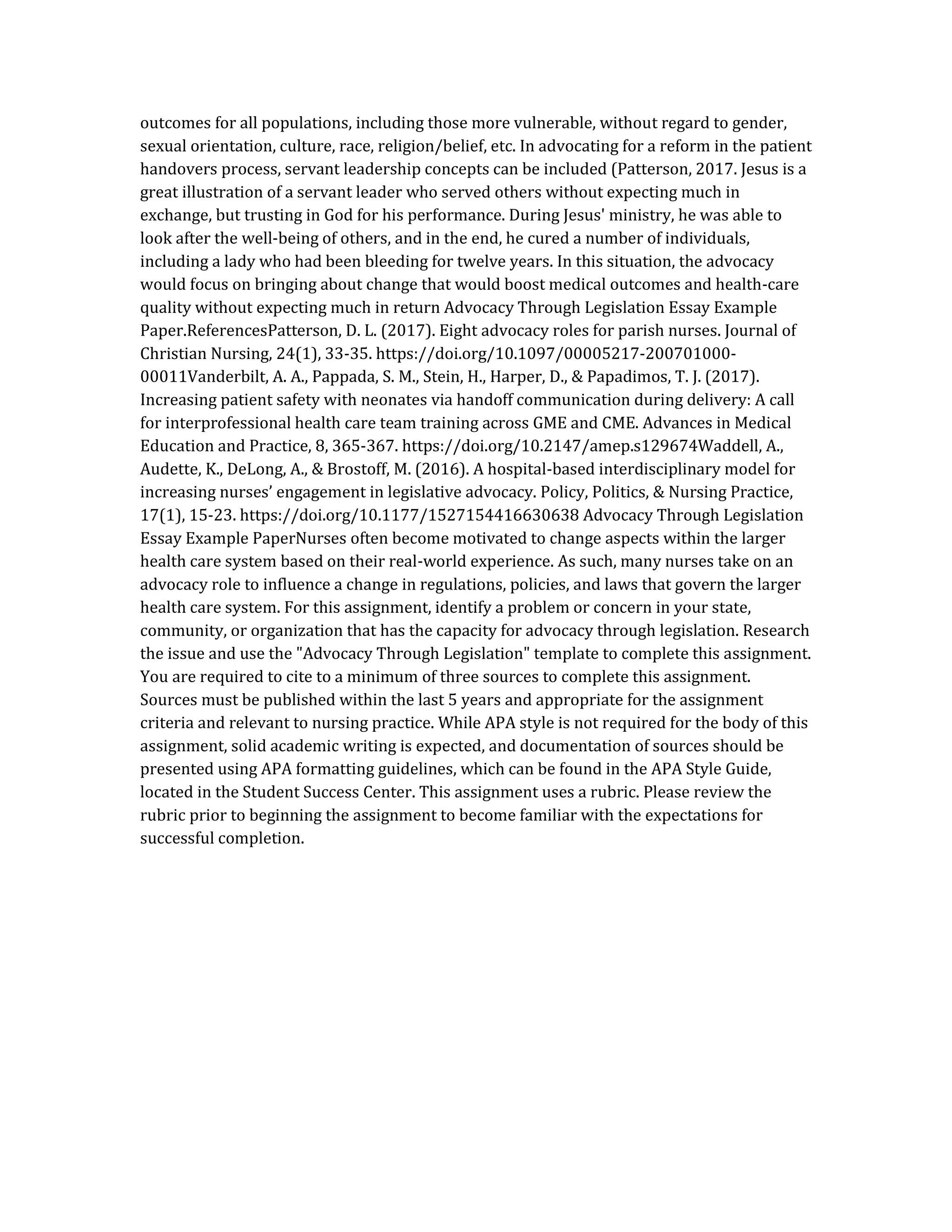 Advocacy Through Legislation Essay Example Paper.docx