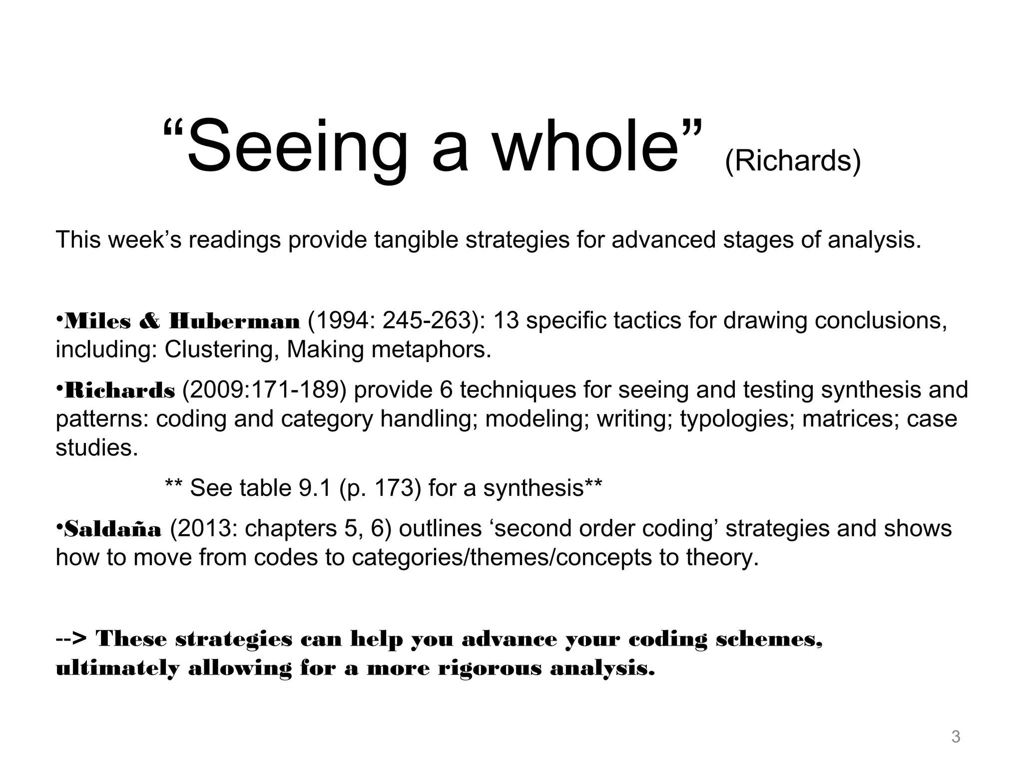 From first cycle to second cycle qualitative coding: "Seeing a whole" | PPT