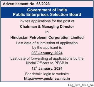 Adv for chairman to be selected by recruitment process | PPT