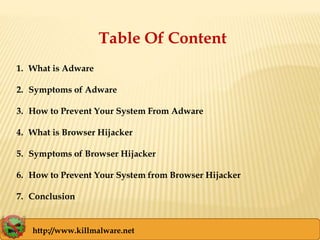 Adware and Browser Hijacker - Symptoms and Prevention | PPTX