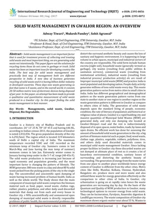 SOLID WASTE MANAGEMENT IN GWALIOR REGION: AN OVERVIEW | PDF