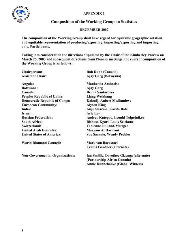 2007 Kimberley Process Working Group on Statistics TOR | PDF