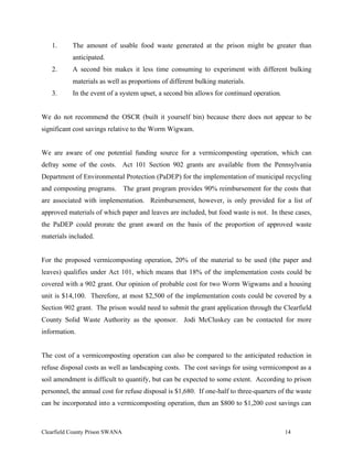 Feasibility of a Vermicomposting Operation for Food Waste at the ...