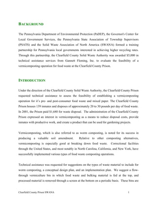 Feasibility of a Vermicomposting Operation for Food Waste at the ...