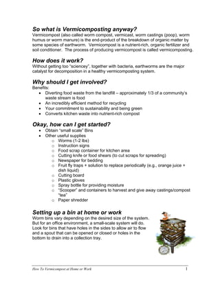 How to Vermicompost at Home or Work | PDF