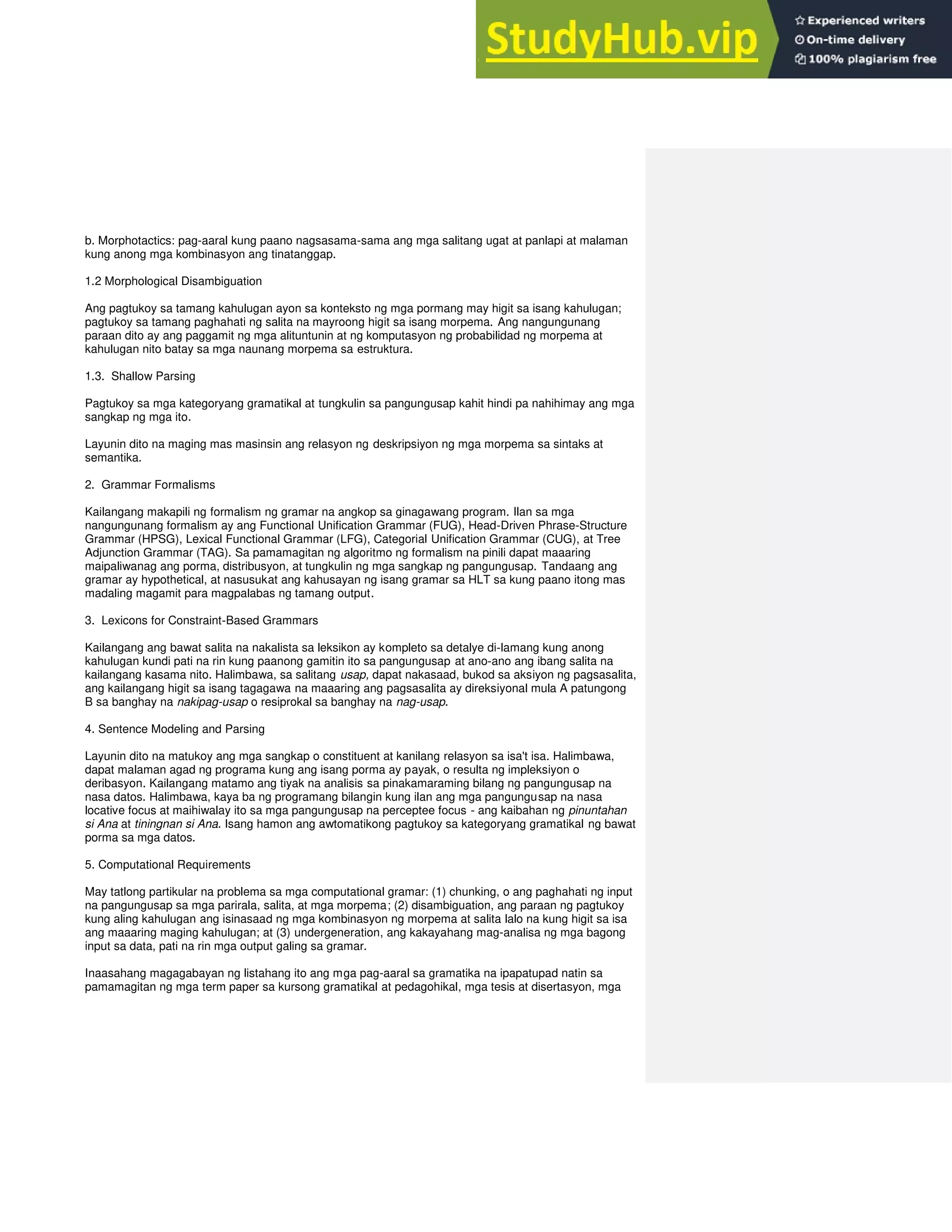 ADYENDA SA PANANALIKSIK SA GRAMAR NG FILIPINO | PDF