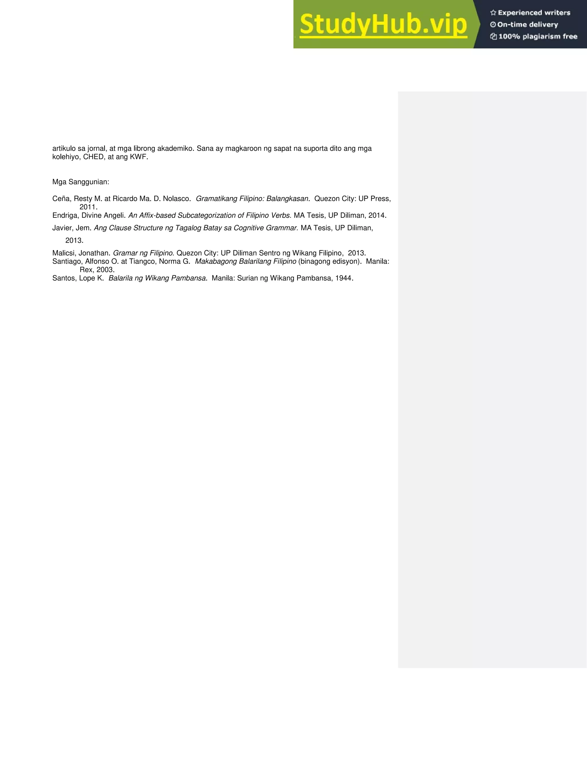 ADYENDA SA PANANALIKSIK SA GRAMAR NG FILIPINO | PDF