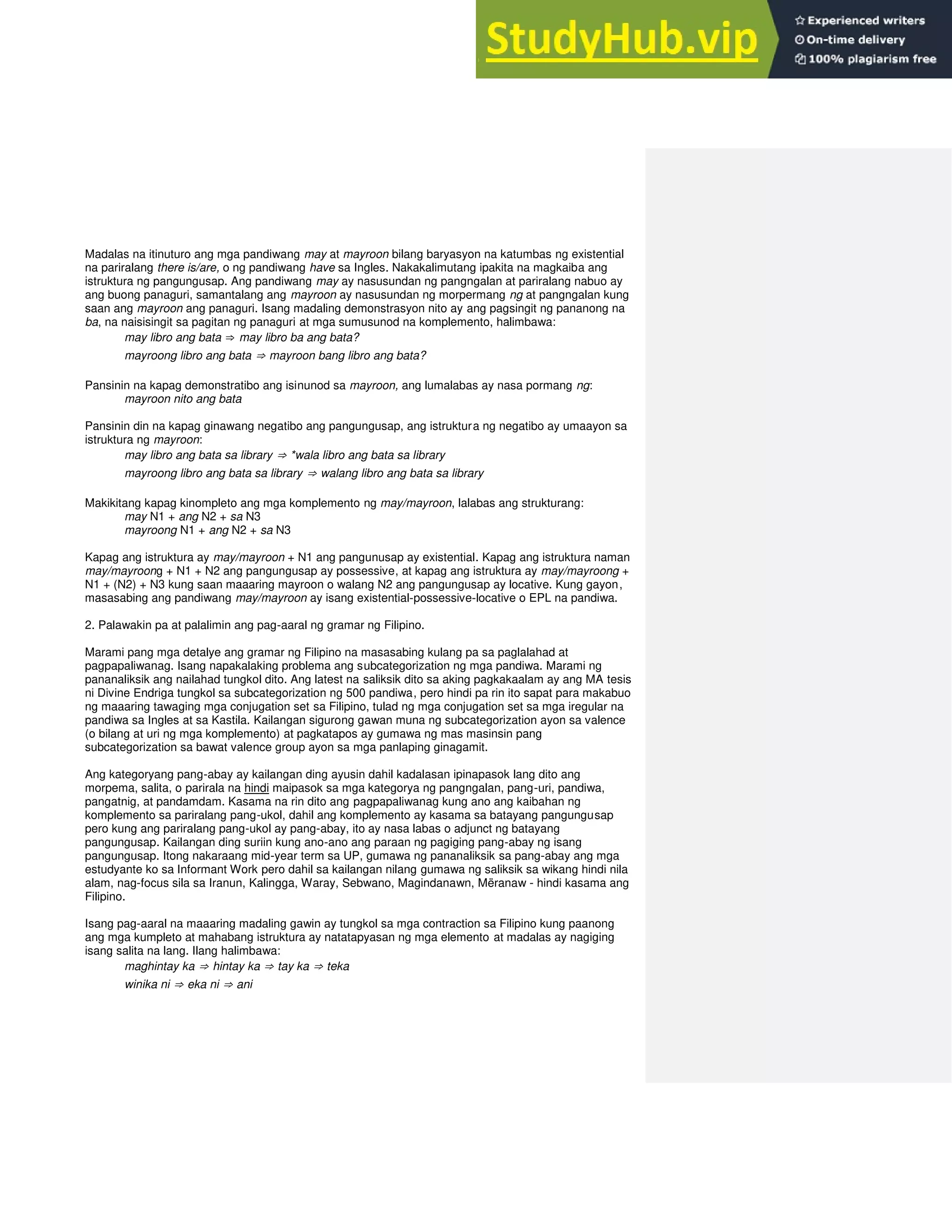 ADYENDA SA PANANALIKSIK SA GRAMAR NG FILIPINO | PDF