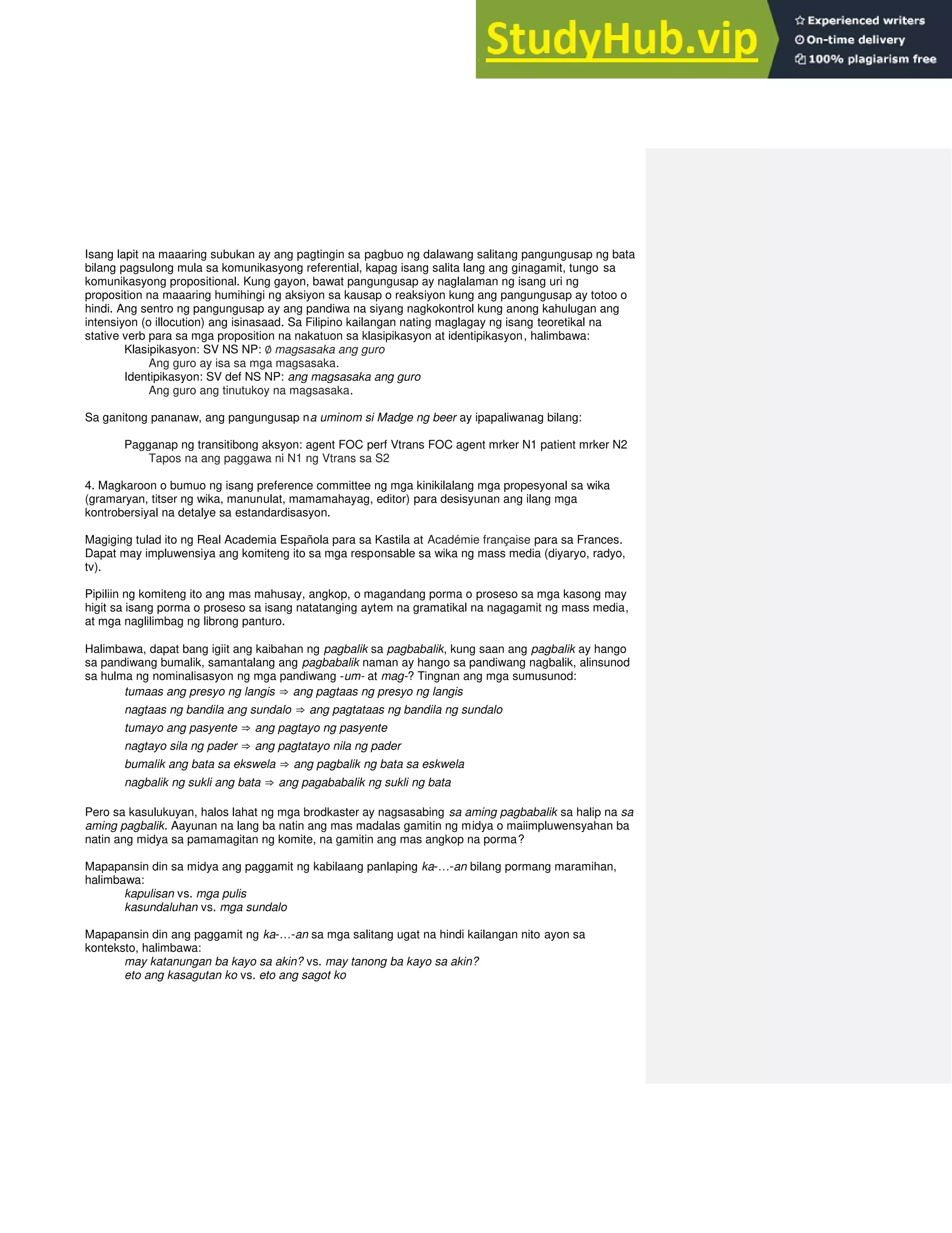 ADYENDA SA PANANALIKSIK SA GRAMAR NG FILIPINO | PDF