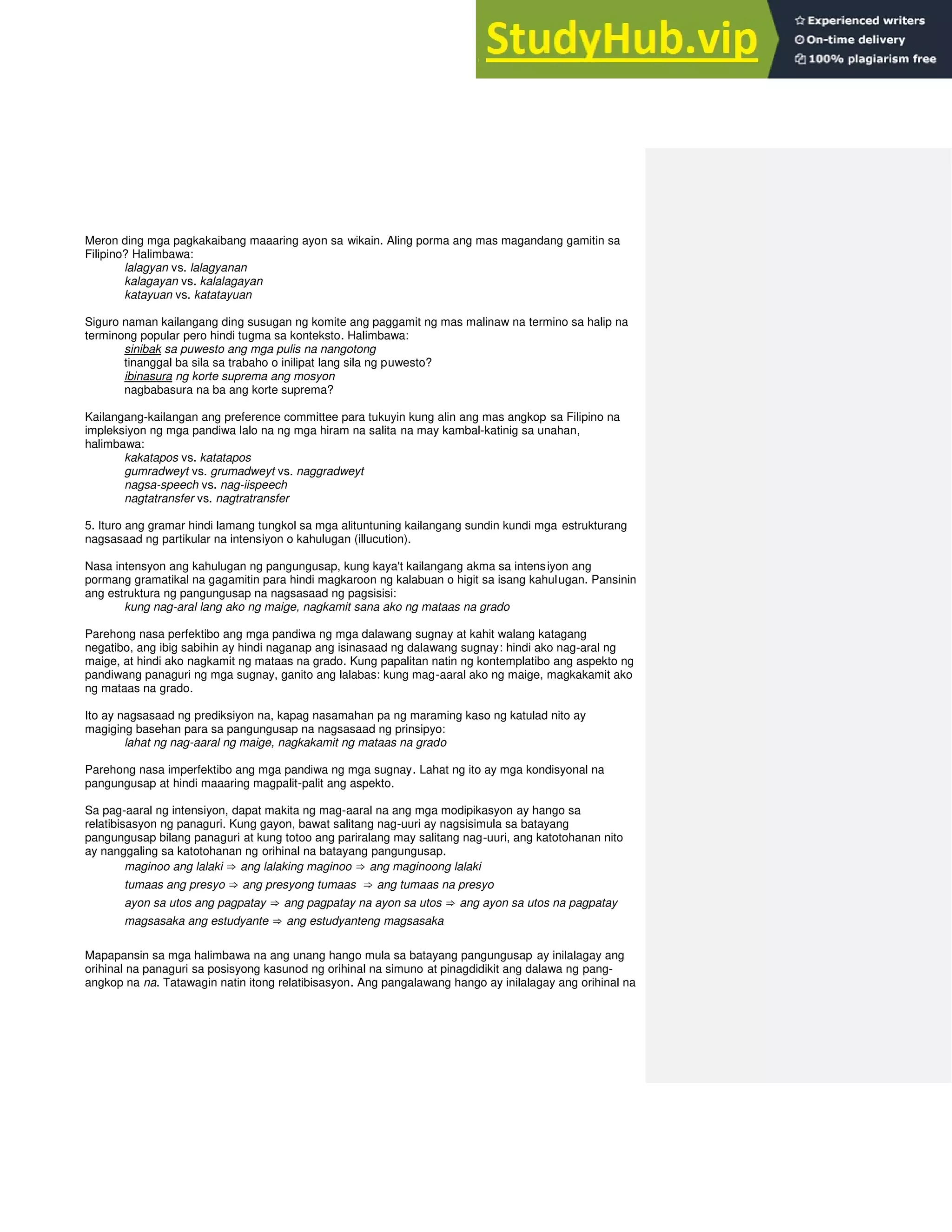 ADYENDA SA PANANALIKSIK SA GRAMAR NG FILIPINO | PDF