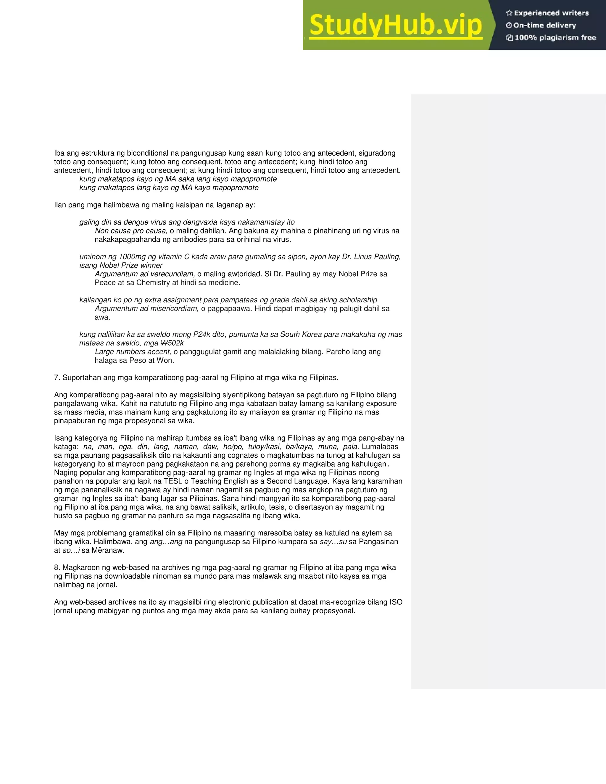 ADYENDA SA PANANALIKSIK SA GRAMAR NG FILIPINO | PDF