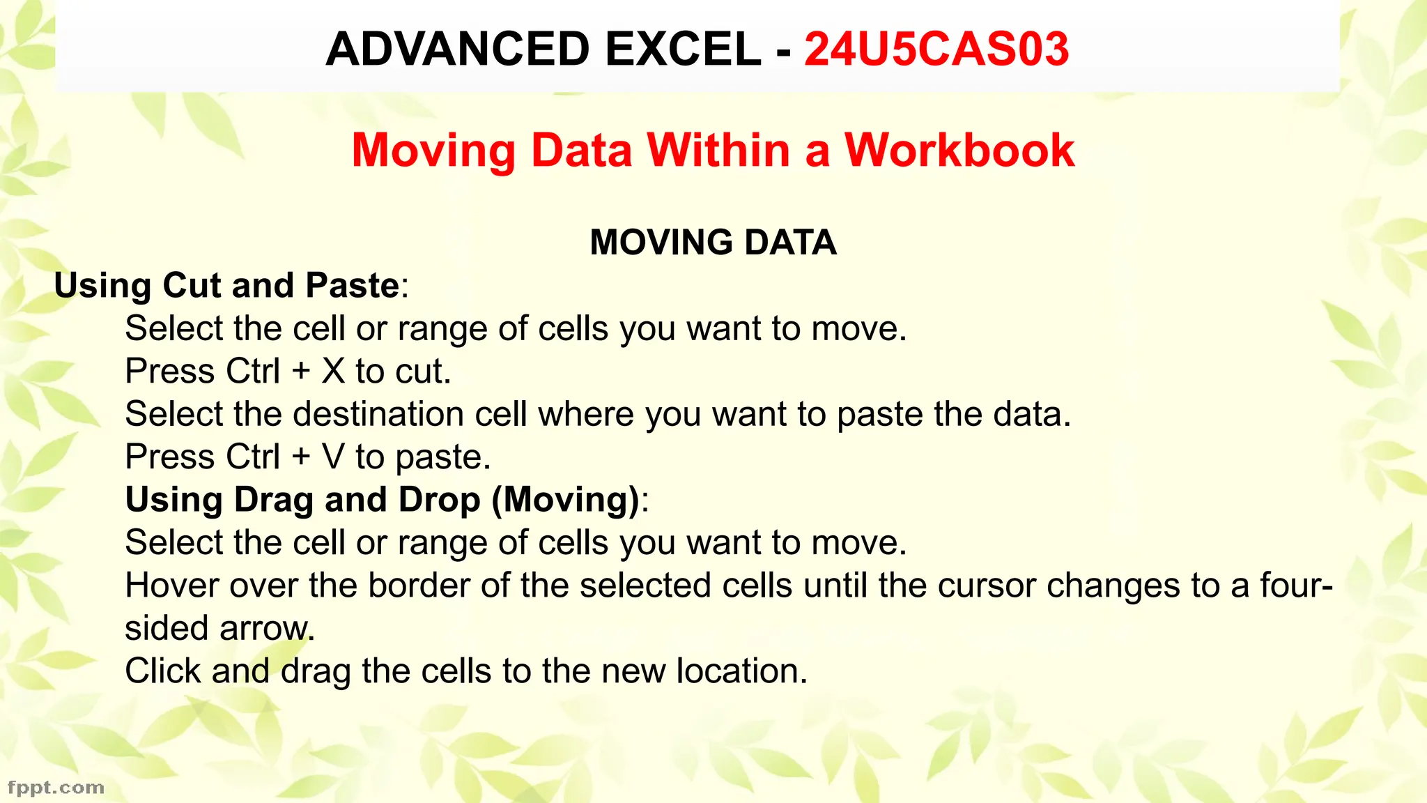 Entering data and Revising data in Excel | PPTX