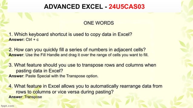 Entering data and Revising data in Excel | PPTX