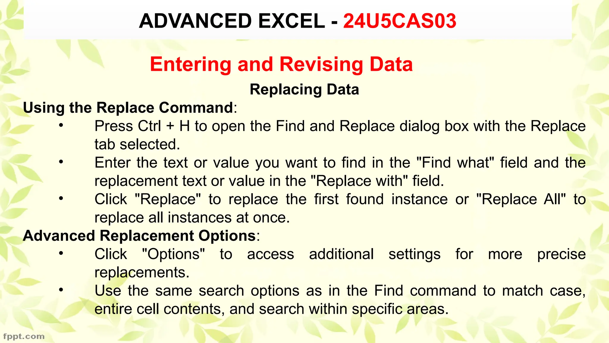 Finding And Replacing Data Correcting And Expanding Upon Worksheet Data Ppt