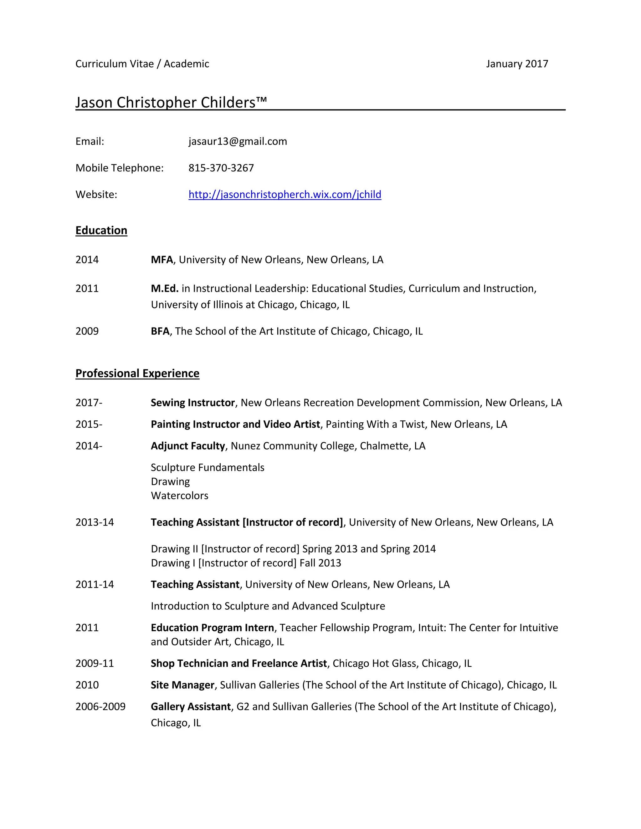 Jason Childers CV January 2017 | PDF
