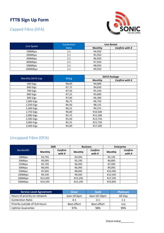 FTTB DFA Sign Up Form | PDF