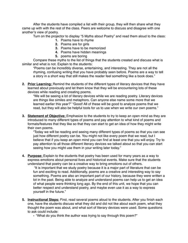 Poetry Lesson Plan | PDF | Homework and Study | Education