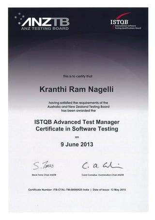 ISTQB - Advanced Test Manager Certificate | PDF