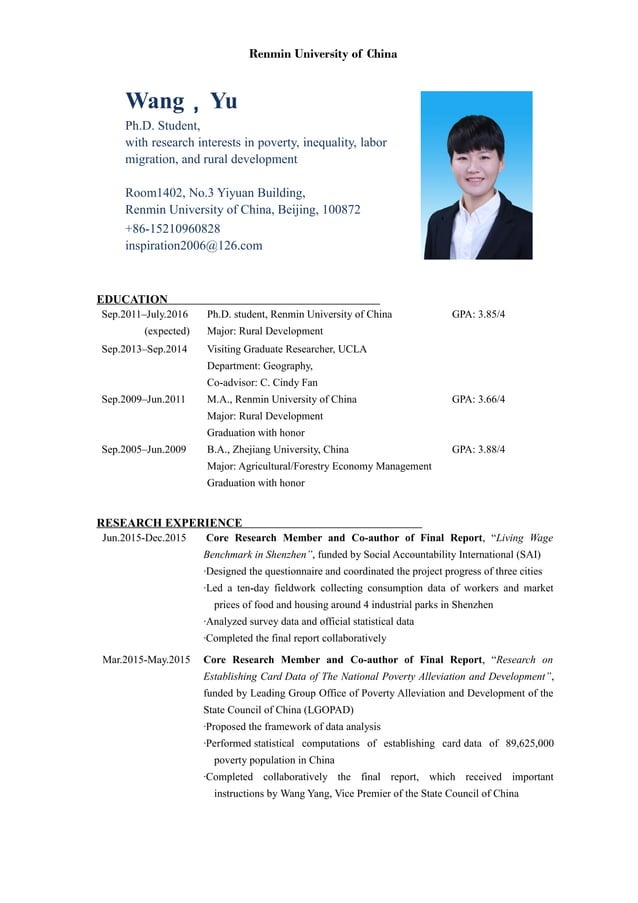 CV of Yu Wang 01-27-2016 | PDF