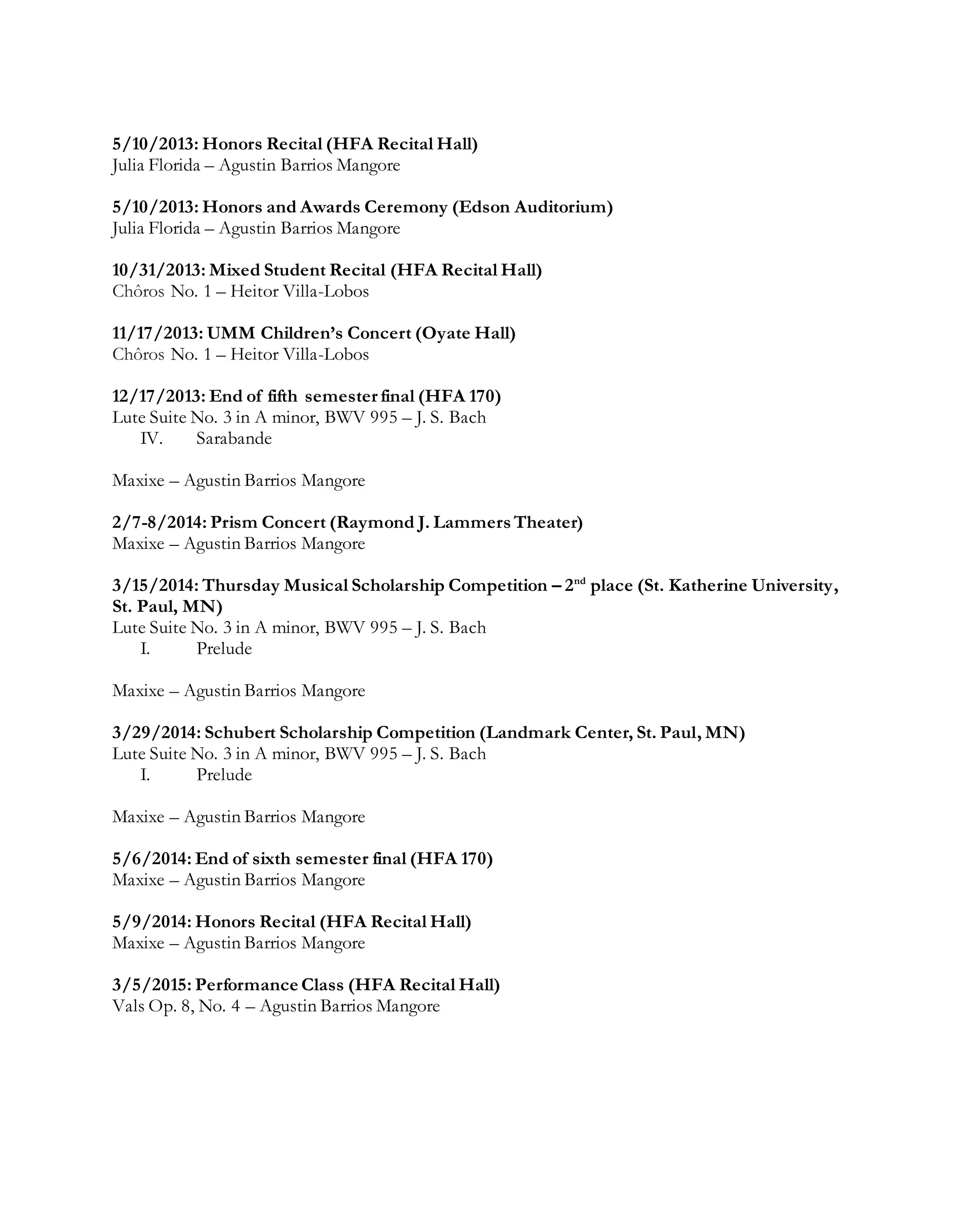 List of Performances | DOCX | Classical Music | Music