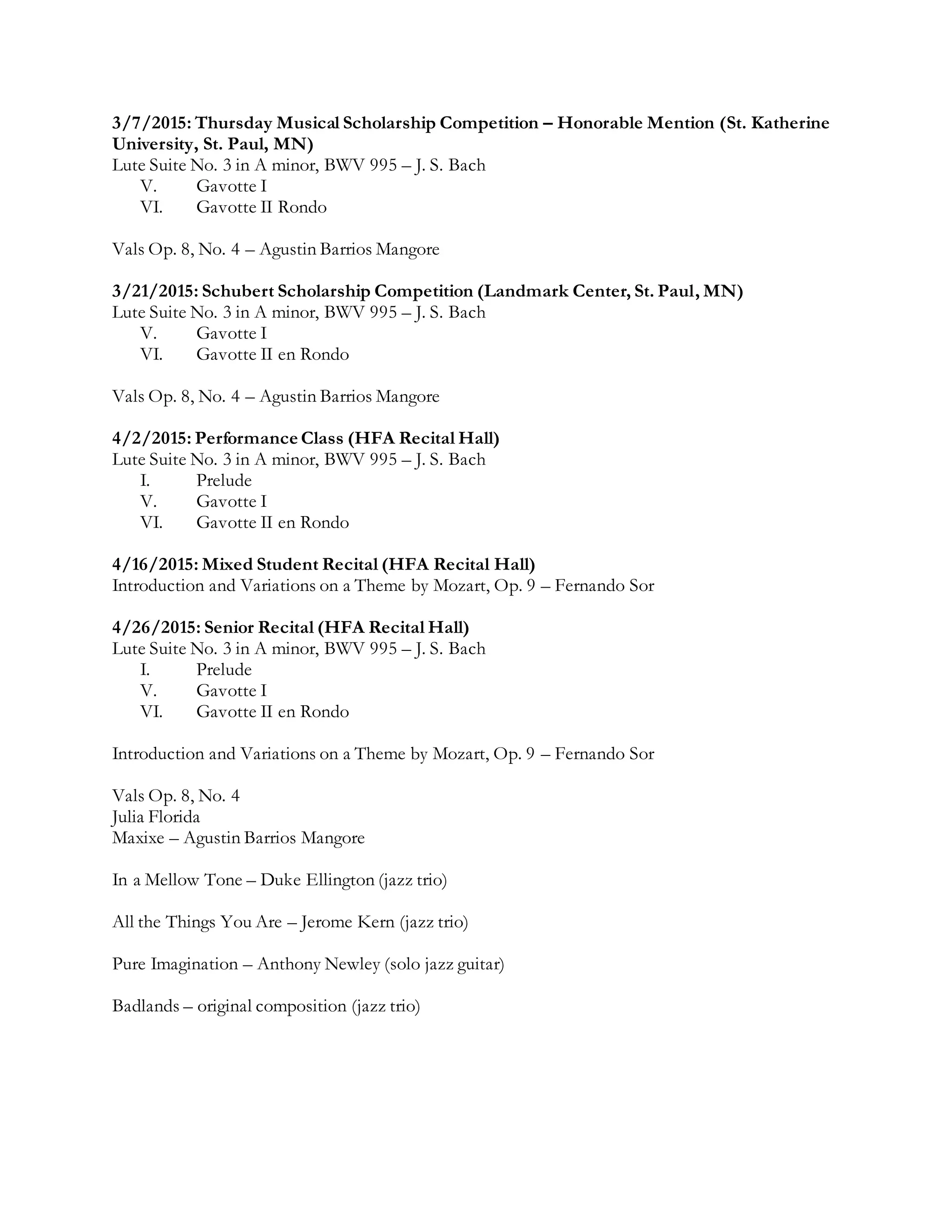 List of Performances | DOCX | Classical Music | Music